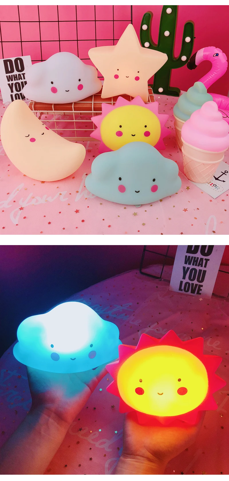 Cartoon Night Light Led Cute Decoration Lamps Moon Bear Dinosaur Girl ...