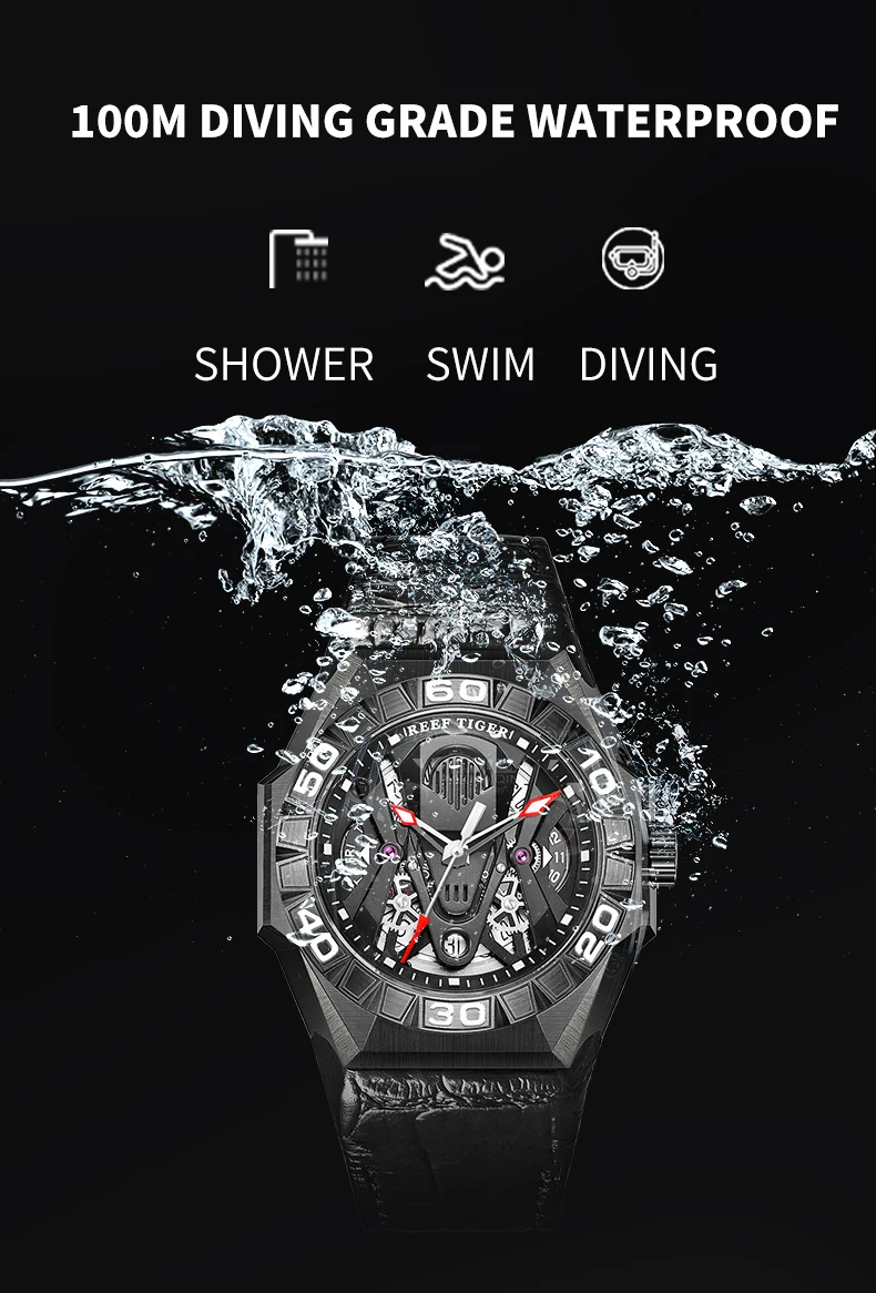 Reef Tiger High Quality Luminous Luxury Dive Watches For Men Rose Gold ...