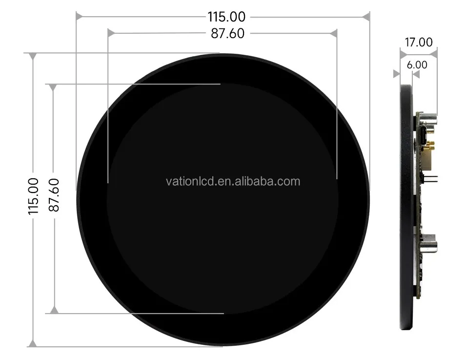 3.4 inch Round Touch Display 800 x 800 IPS LCD Screen DSI Interface ...