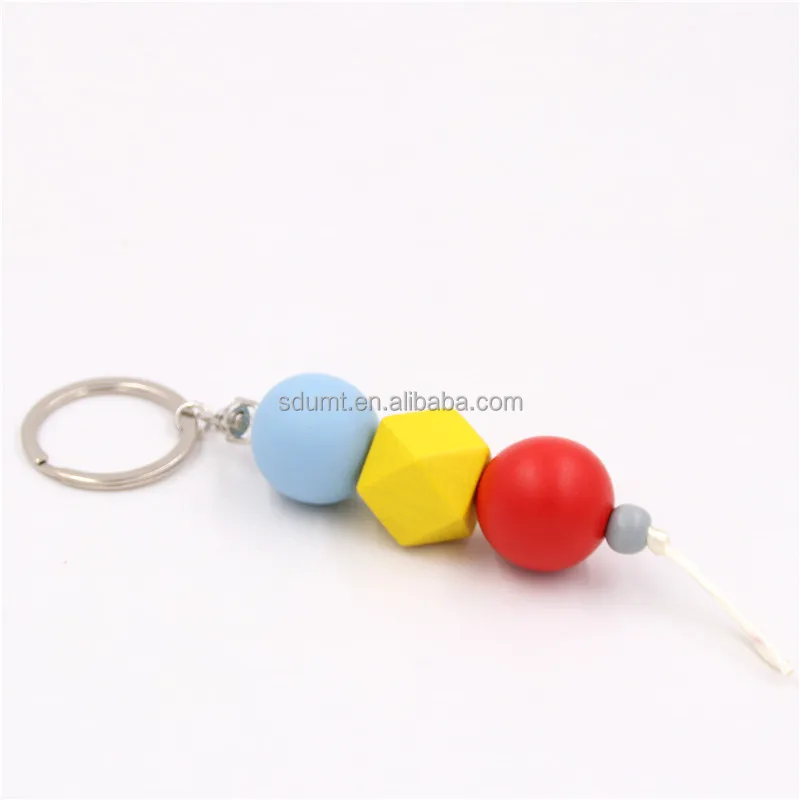 New Multicolor Geometric Girls Round Wood Beads Keychain For Bag - Buy ...