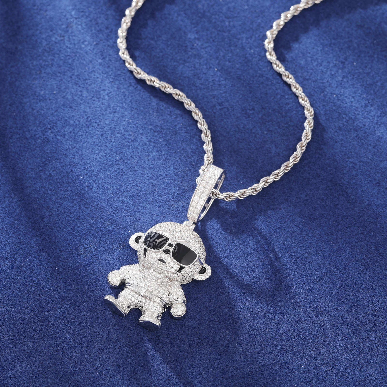 Micro Paved Moissanite Monkey Pendant in S925 White Gold - Trendy ...