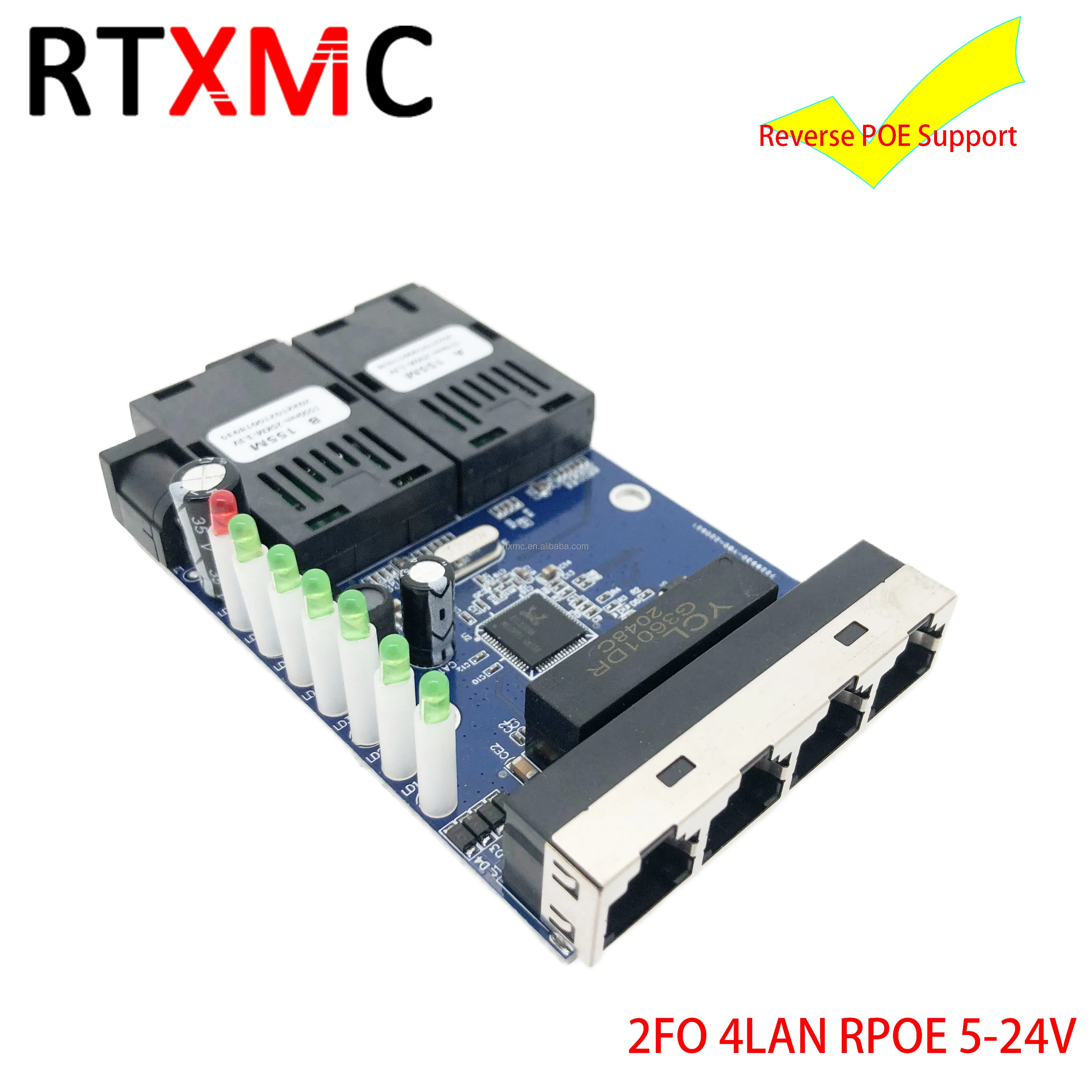 光纤快速以太网光纤交换机100m反向poe 2fo 4lan 2f4e光媒体转换器2sc 4rj45印刷电路板2光纤4lan媒体转换器 ...