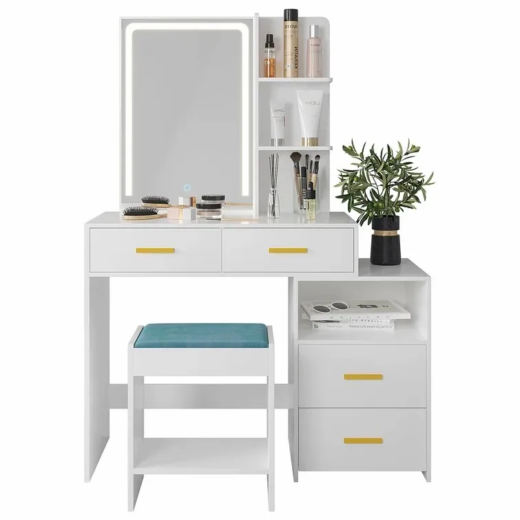 Modern Led Light Set Corner Mdf Manufacturer Blue Makeup Storage Shelf ...