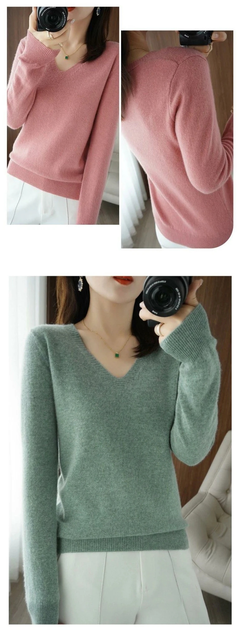 Autumn Winter Loose Knitted Pullover Short Solid Color Long Sleeves ...