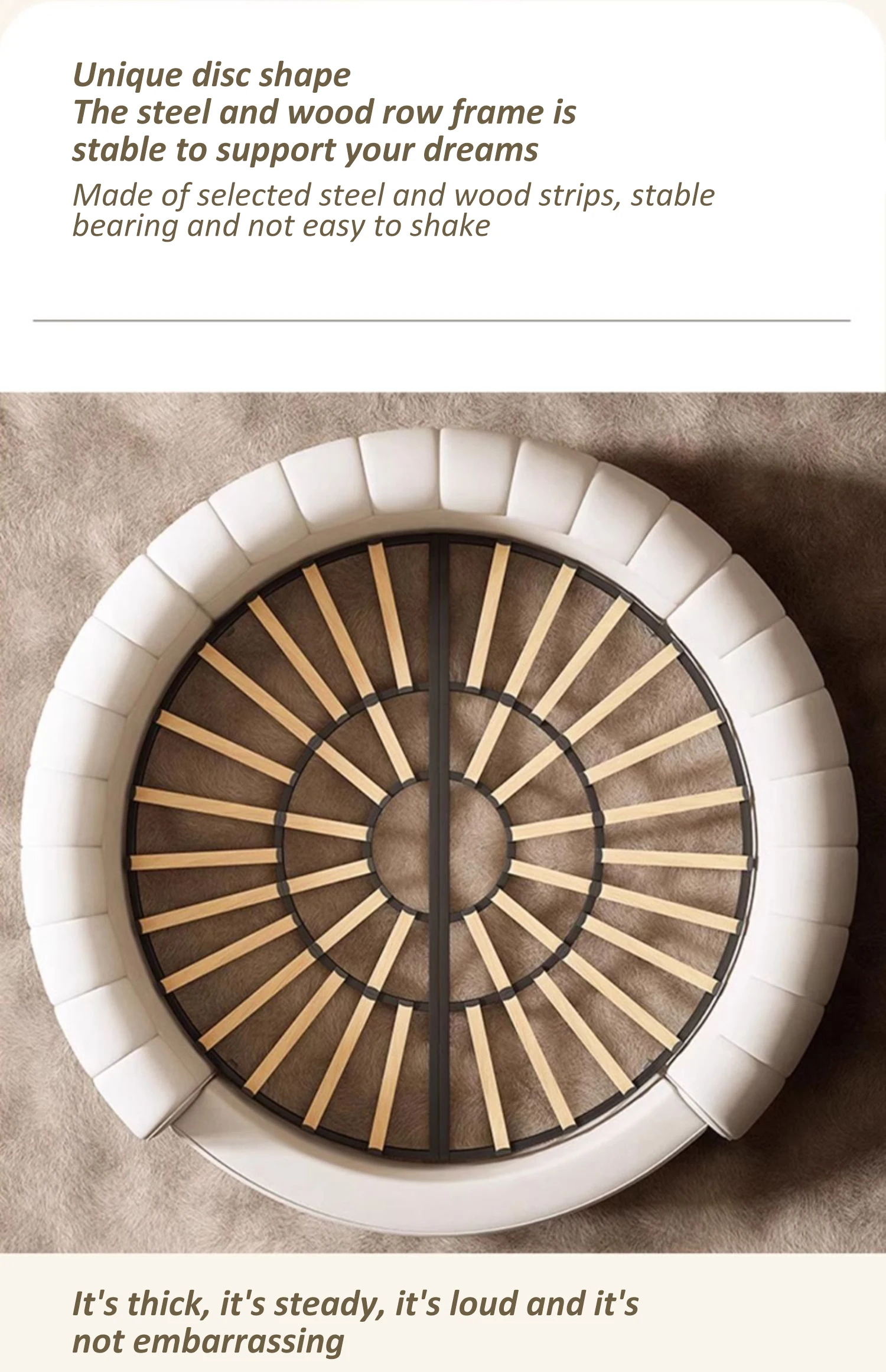 Italian Luxury Senna Round Bed Puff Cream Style Double Bed
