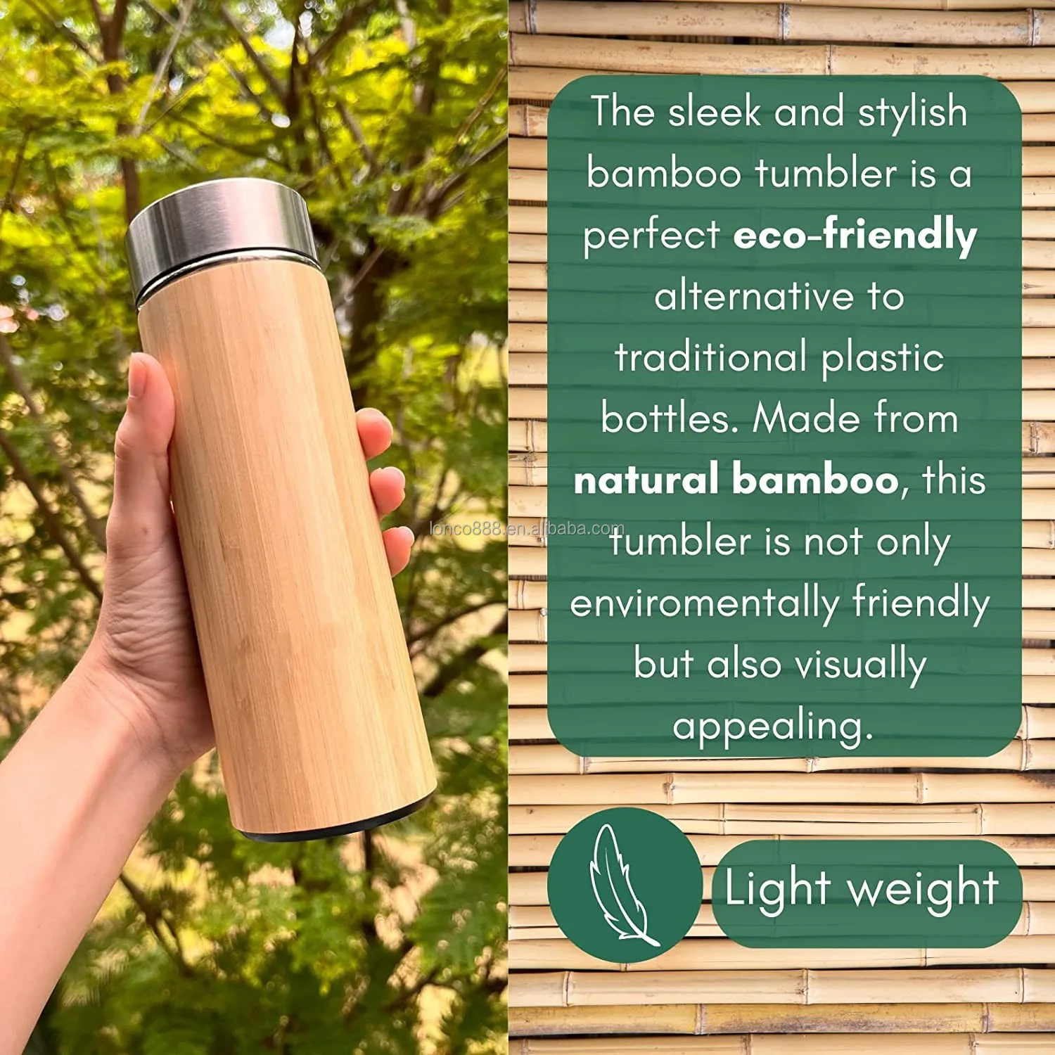 Y Nice Bamboo Wooden Vacuum Flask 304 Stainless Steel Double Wall ...
