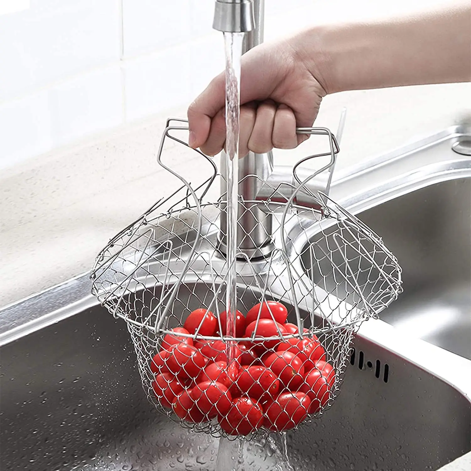 Stainless Steel Wire Mesh Basket - Foldable Cooking Net