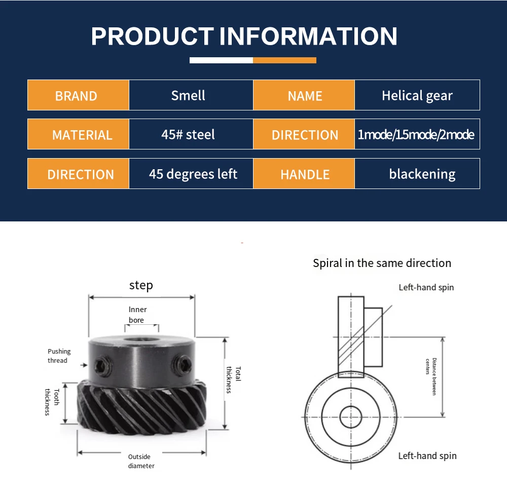 Staggered Axis 45# Left-Hand Helical Gear 1.5 Module with 45 Degree ...