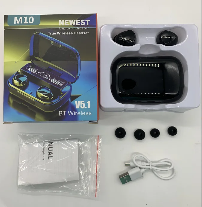 Ear Buds Bt V5.1 Usb M10 Tws Earbuds Wireless Led Display Draadloze ...