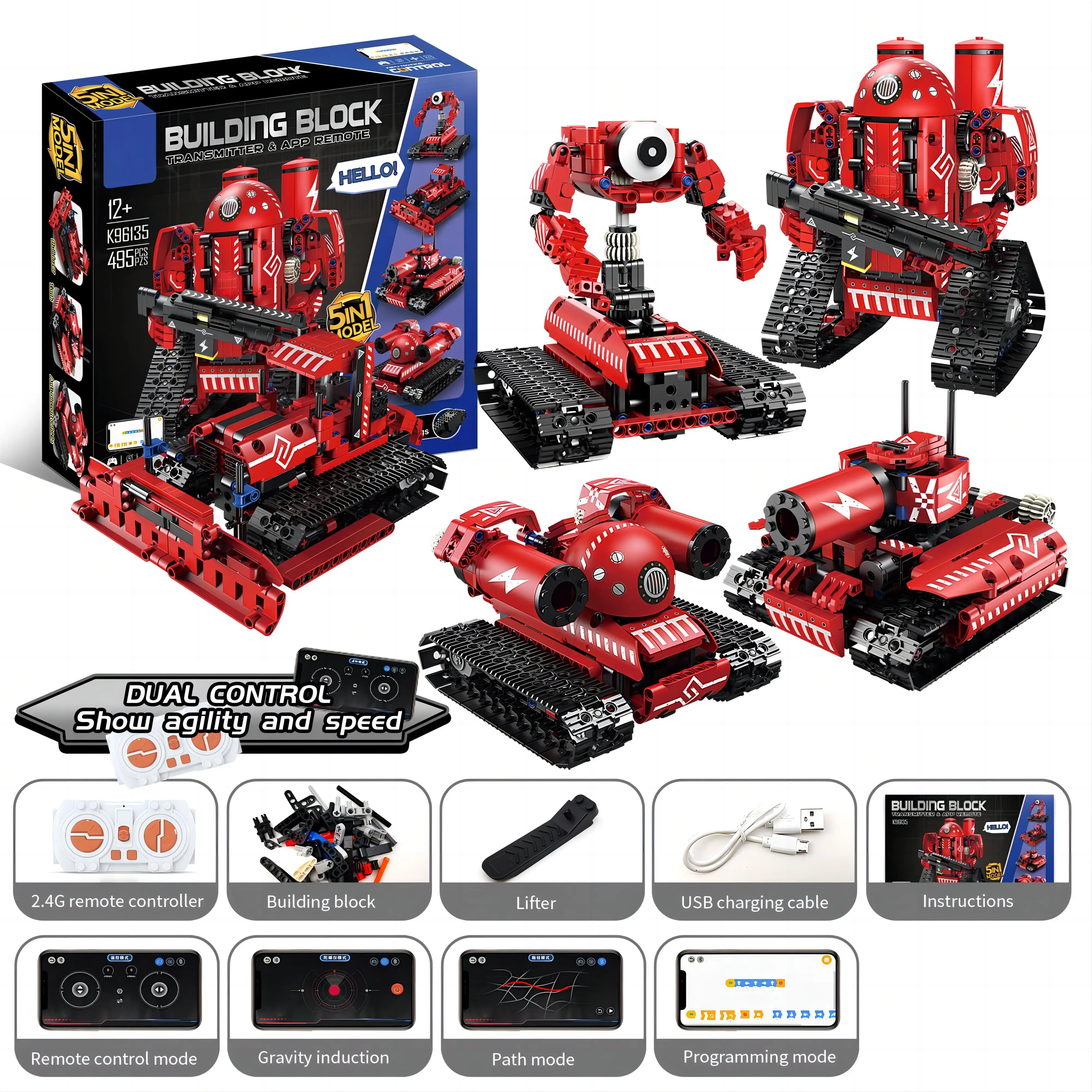 Robot Model Toy 5 In 1 Toys Robot Building Blocks Car Set Electronic ...