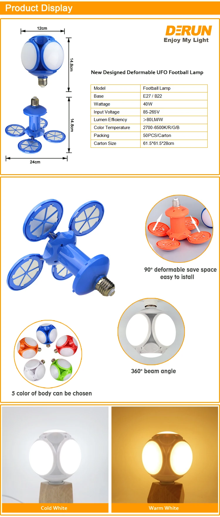 High Brightness Cool White Folding Ufo Lamp E27 40w Deformed Leaf Led ...