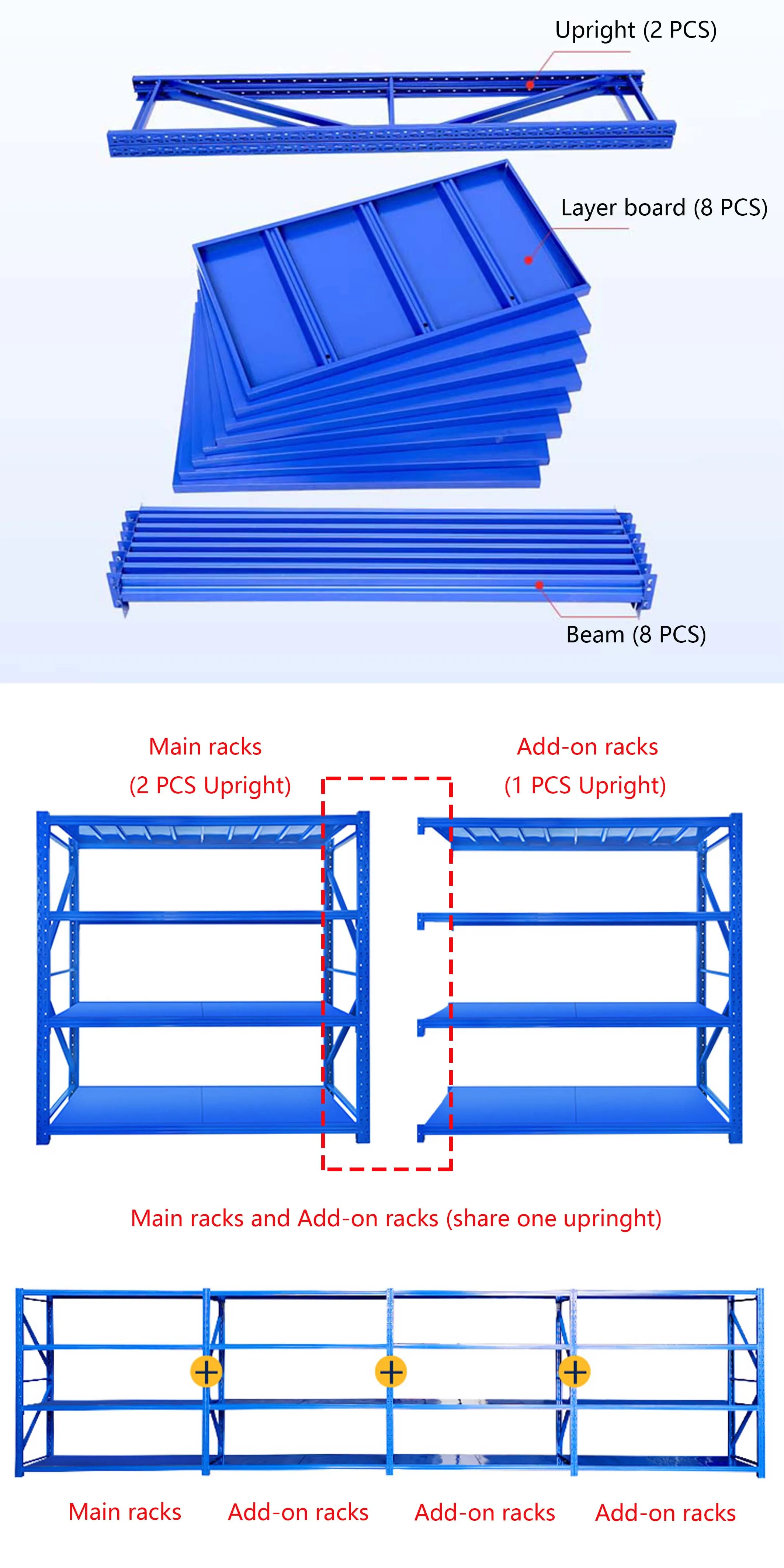 Warehouse Racking Warehouse Steel Rack Boltless 4 Tier Medium Weight ...