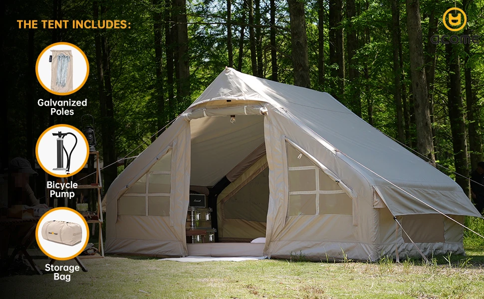 Acome Canvas Bell Tent Inflatable Camping Tent Portable Outdoor Air ...