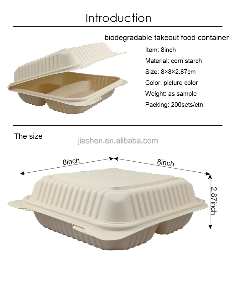 Eco- Friendly 8x8" 3-compartment Clamshell To Go Box Disposable Plastic ...