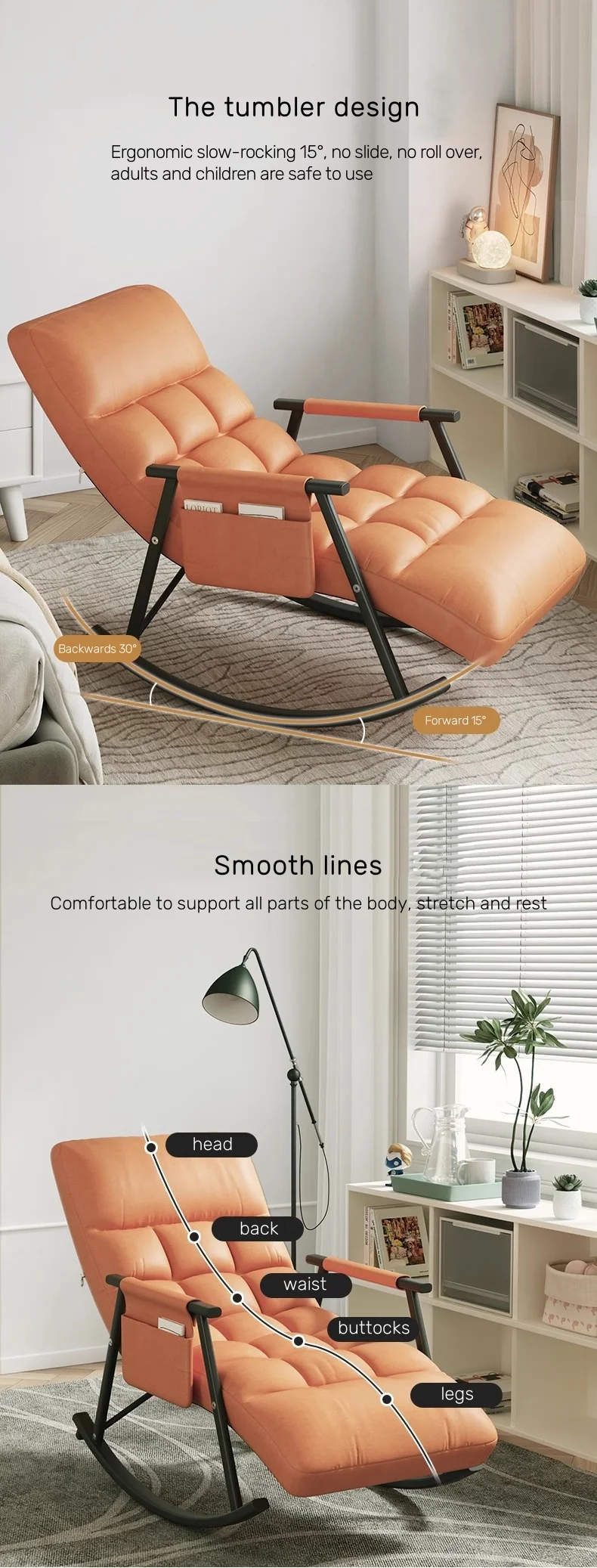 Leisure Rocking Chair Lazy Sofa Recliner Storage Foldable Multi ...