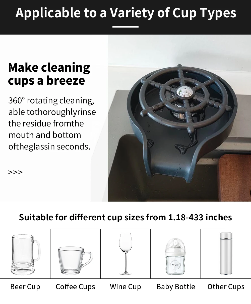 Factory Direct Black Powerful Automatic Cup Rinser Kitchen Cup Washer ...