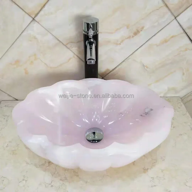 Natural Pink Onyx Marble Stone Bathroom Vessel Washing Basins Sinks ...