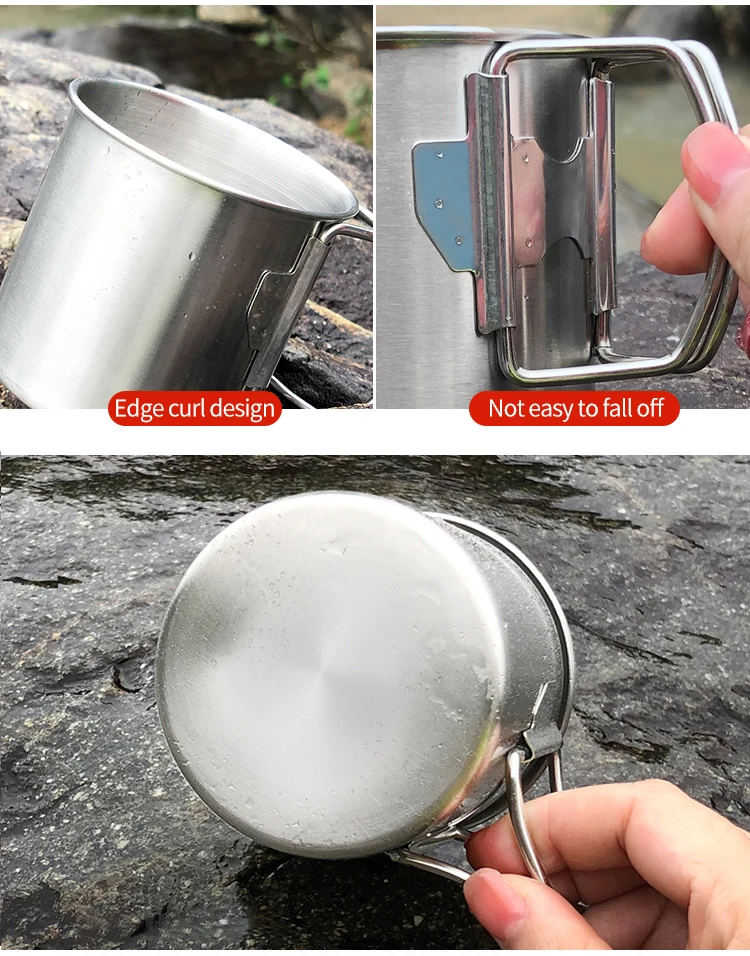 Folding Handle Stainless Steel Cups Camping Suitable For Hiking Hang ...