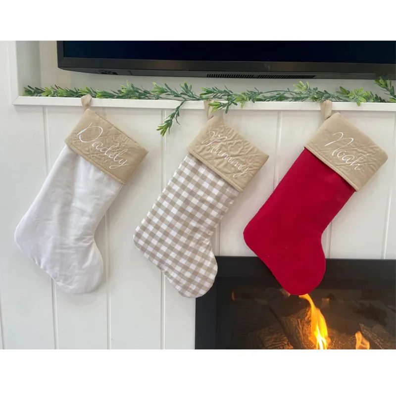 2023 Custom Quilted Santa Sack Christmas Polyester Gingham Large Stripe ...