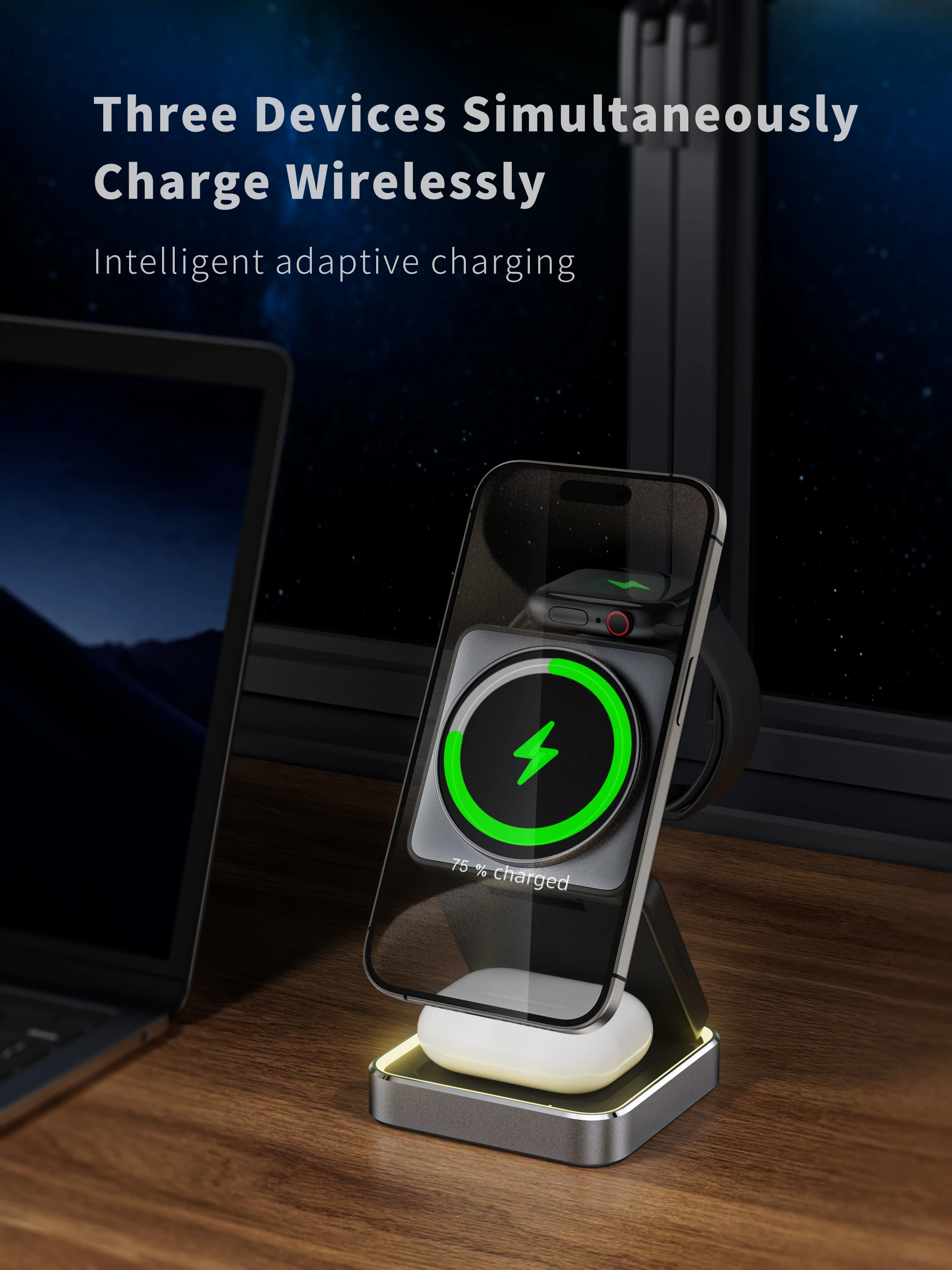 New Design 3 in 1 Foldable Magnetic Wireless Charger Stand 15w Fast ...