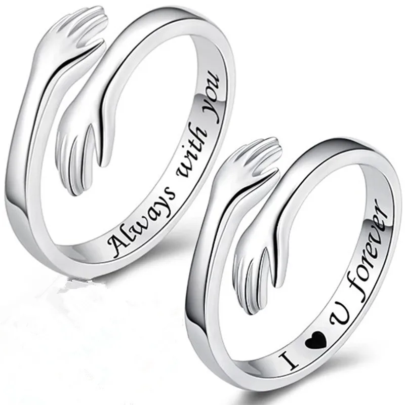Most Popular Couple Rings Silver Hug Rings I Love You Forever Hug Ring ...