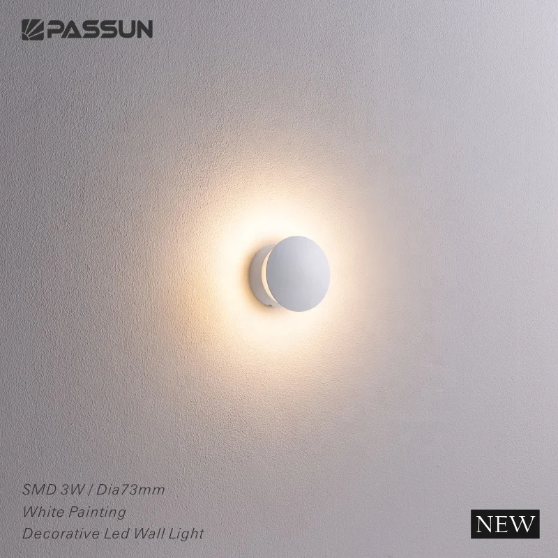Aluminium White Painted 3w Small Led Wall Light Round Shaped Wall Lamps ...