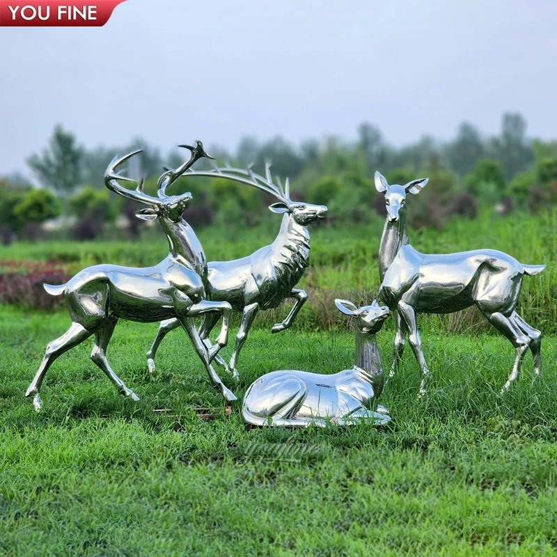 Stainless Steel Life Size Animal High Polished Silver Deer Statue ...