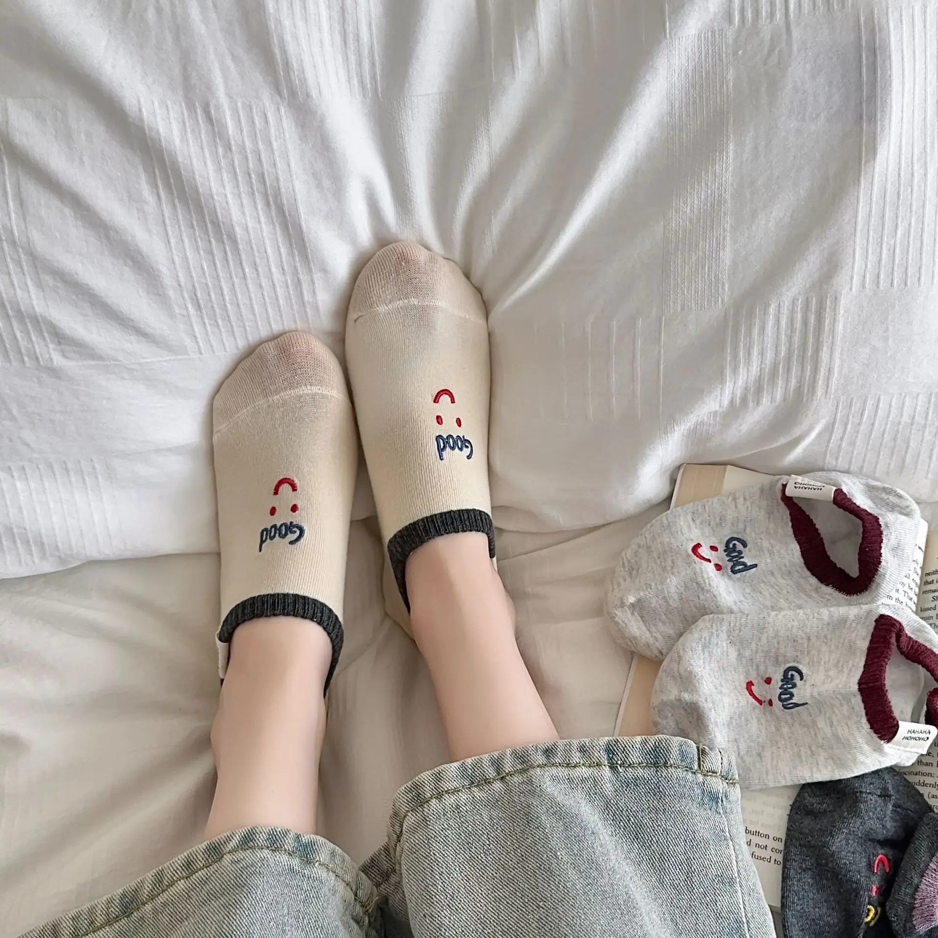 Color Matching Ultra Low Cut Cotton Socks Women No Show Non Slip Hidden ...