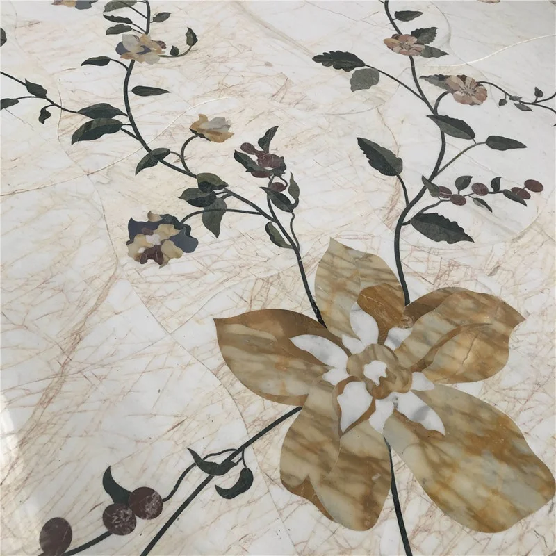 Flower Inlay Maeble Tiles Waterjet Entrance Floor Pattern Medallion ...
