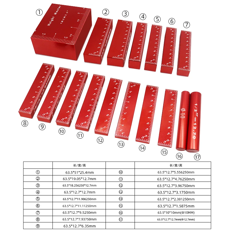17pcs Setup Blocks Height Gauge Set Precision Aluminum Setup Bars For ...