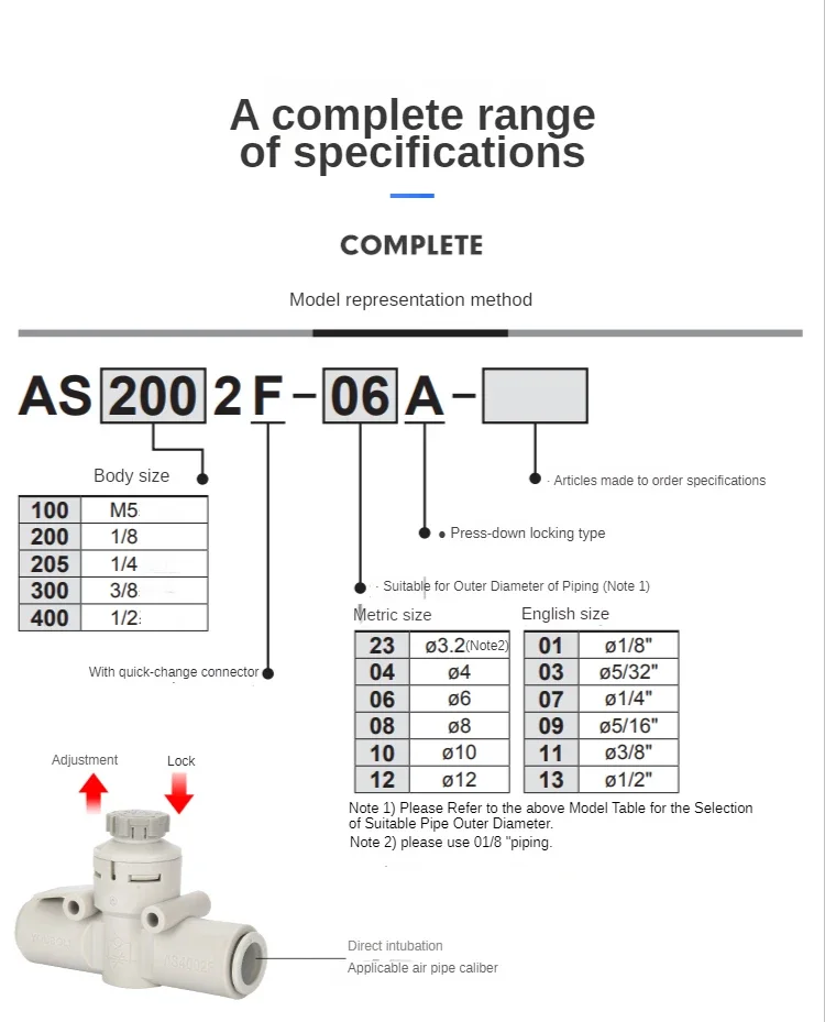 As1001f Pneumatic Accessories Pneumatic Speed Control Valve Pressure ...