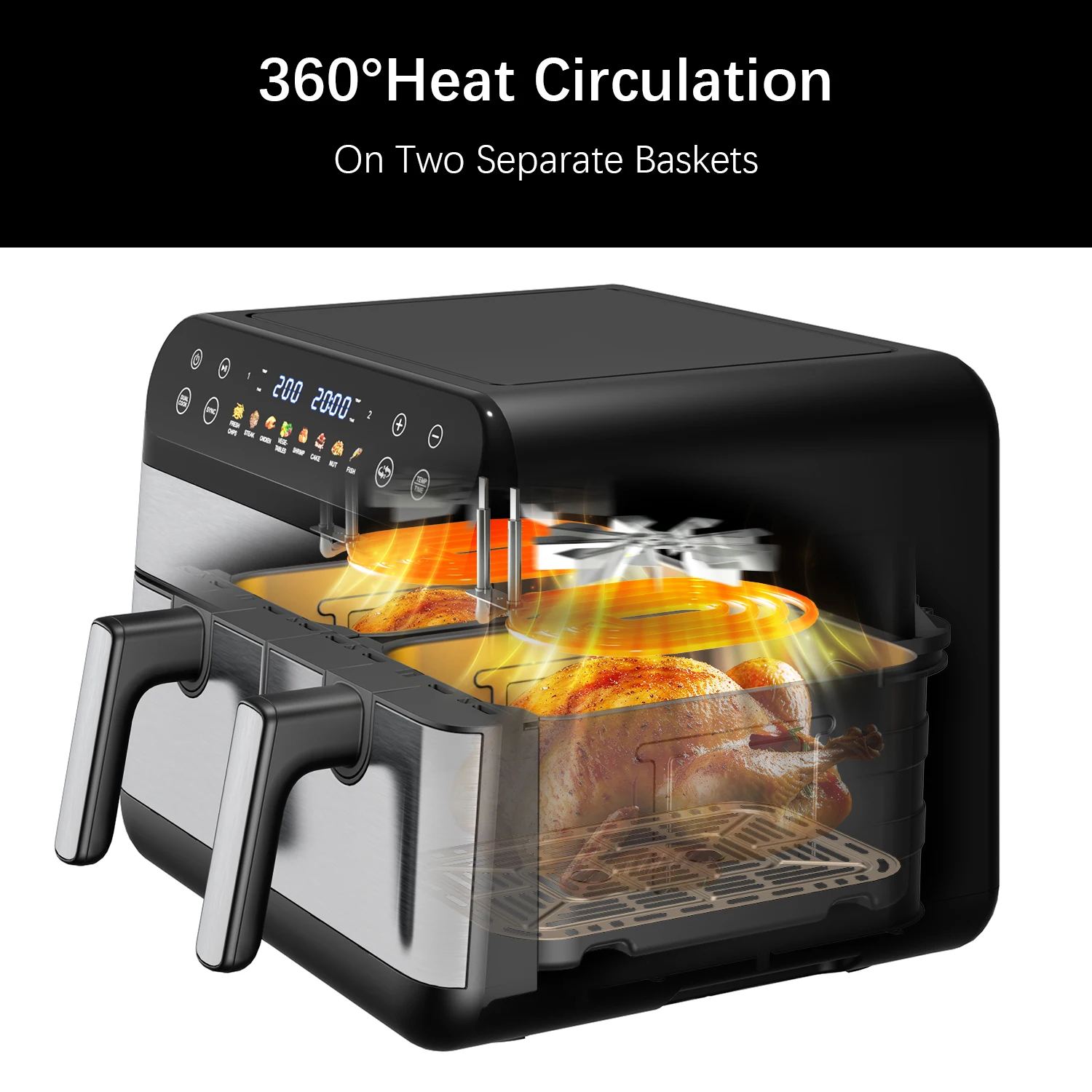 Hot Sale Double Air Fryer With Dual Basket 8l 9l 10l Two Dual Zone 2 ...