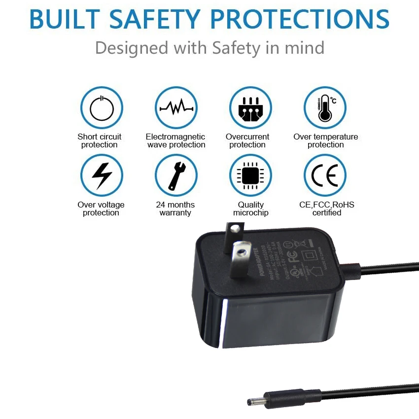 US 2 Pin Plug 12V 2A US Plug Power Adapter 5V Power Adapter with DC 5.5 ...