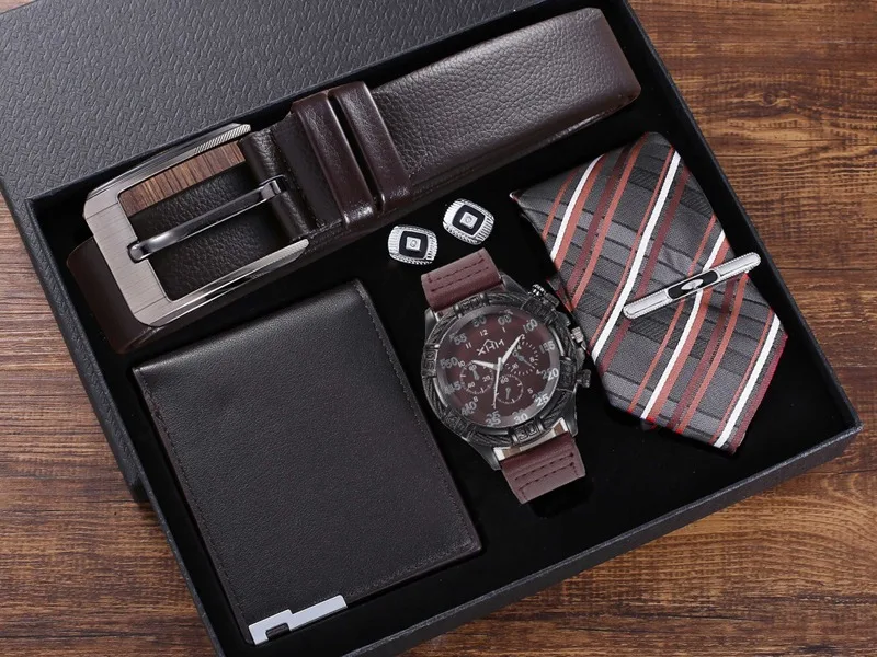 Fashion Men's Watch Set Gift Box Leather Belt Wallet Tie Cufflink ...