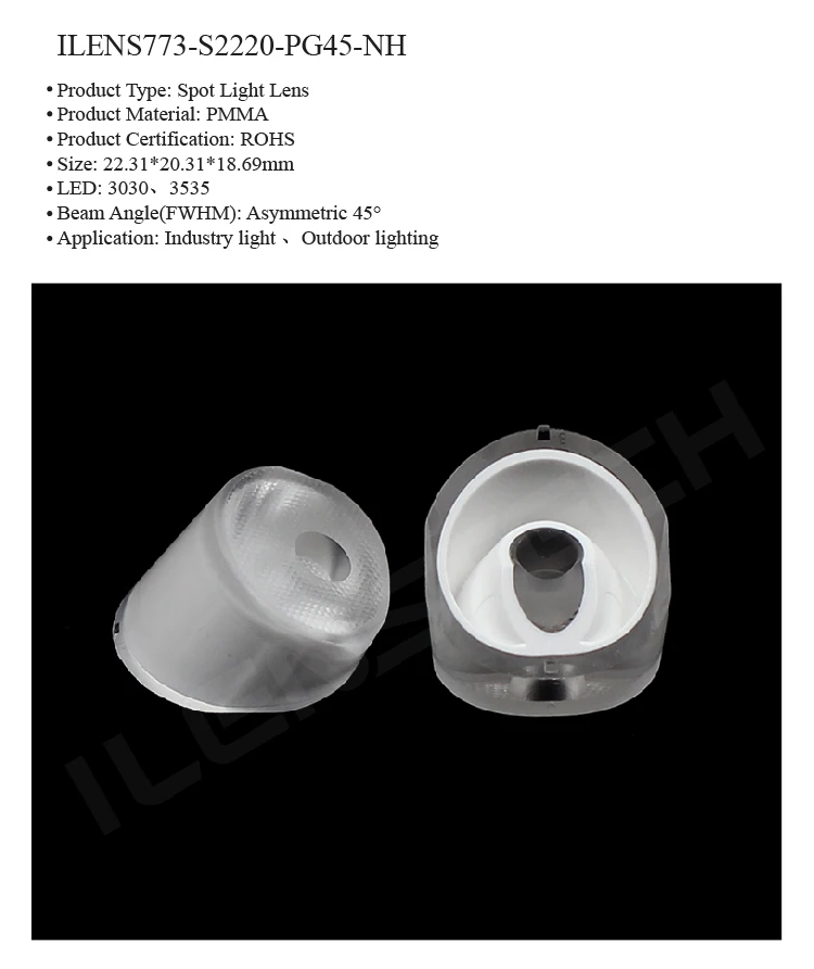 Ilenstech 3030 3535 Led Lens 45 Degree 22mm Pmma Led Optical Lens For ...