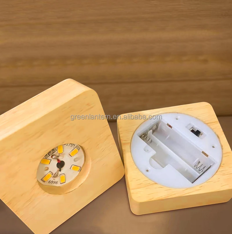 Battery Powered Wood Light Base Square Wooden Led Light Display Stand ...