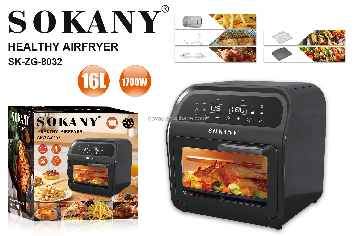 Sokany Electric Healthy Air Deep Fryer Oven Digital Display Temperature ...