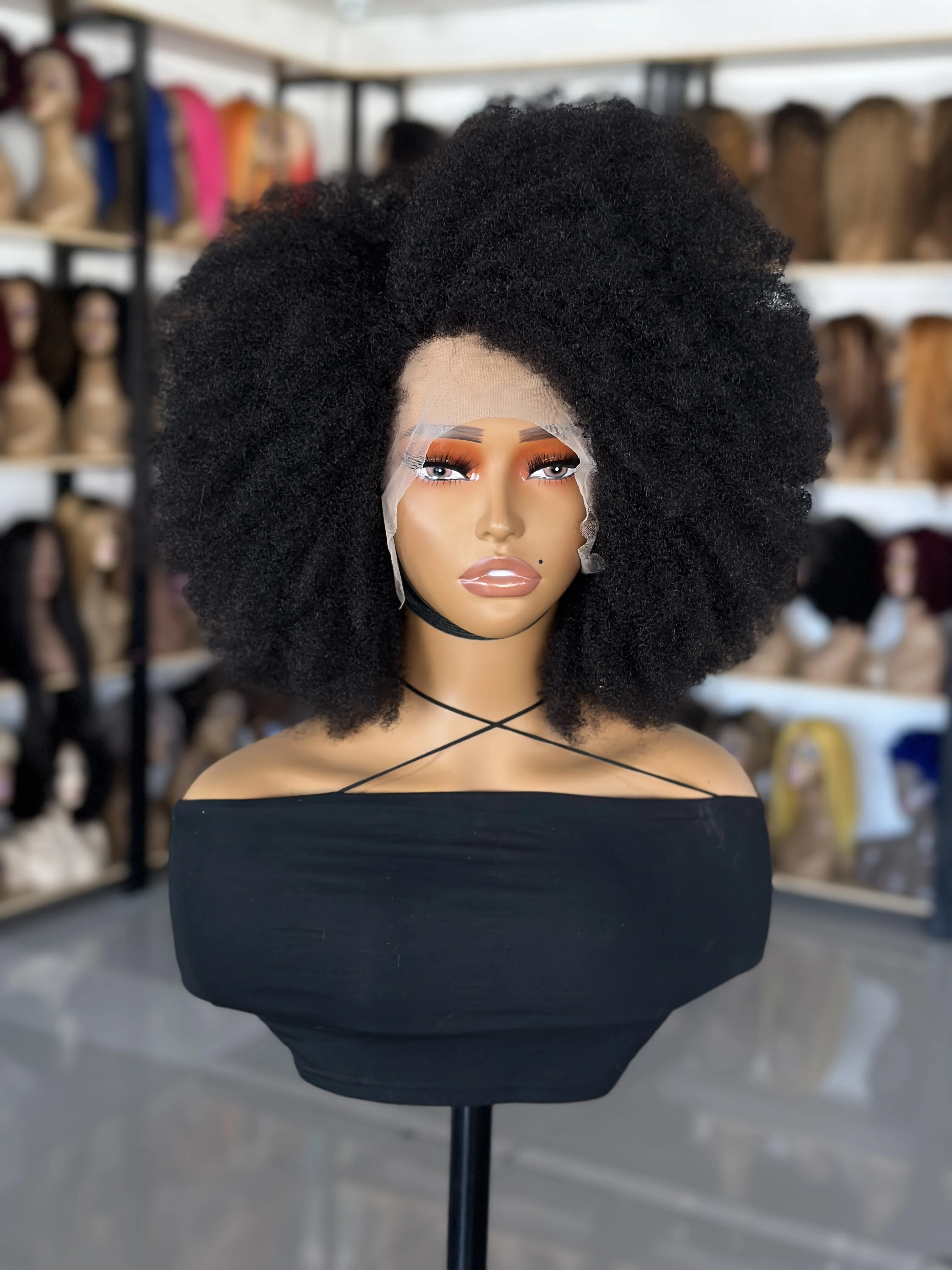 Double Drawn Virgin Hair Frontal Wigs Glueless Raw Indian Hair Afro Wig ...