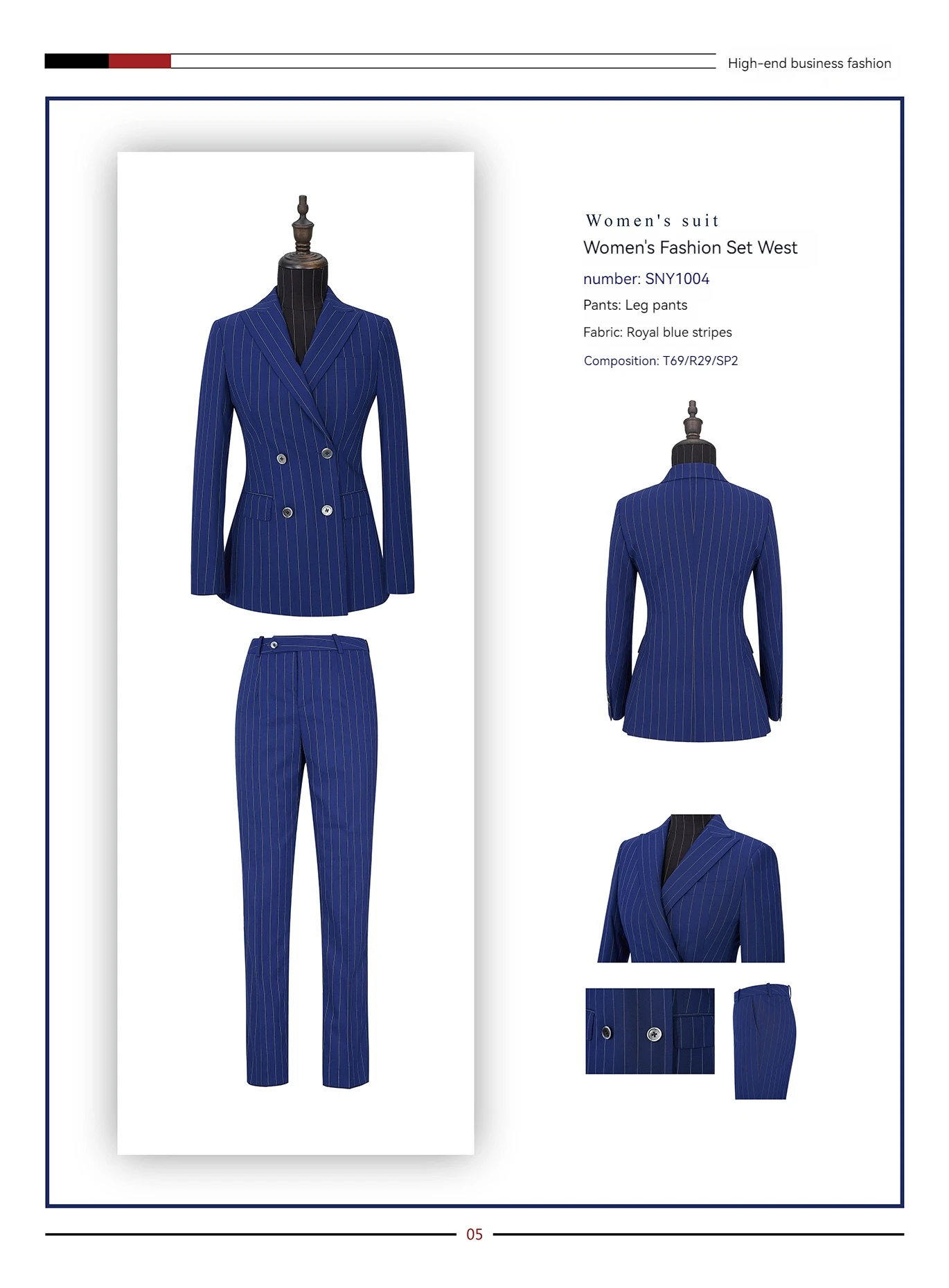 Royal Blue Striped Women's Suit Small Foot Pants Professional Office ...