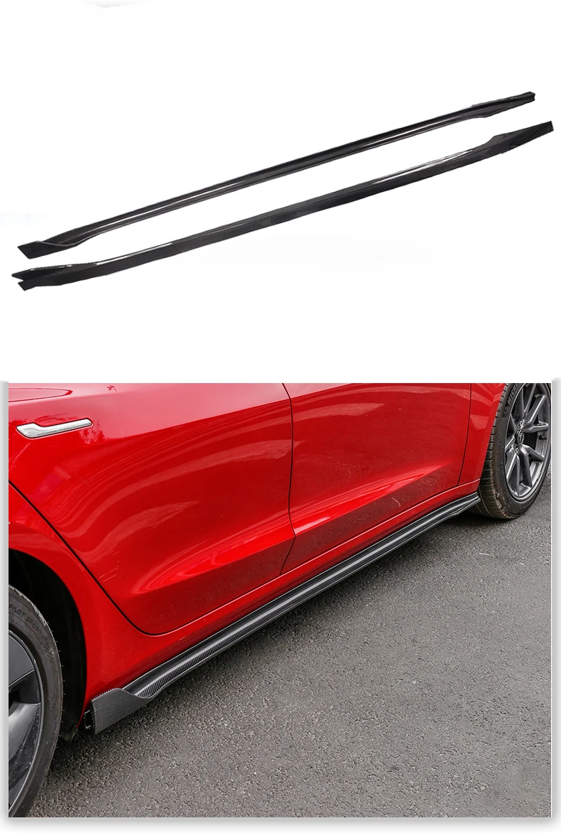 Car Body Kit Real Carbon Fiber Side Skirt Extensions For 17-23 Tesla ...