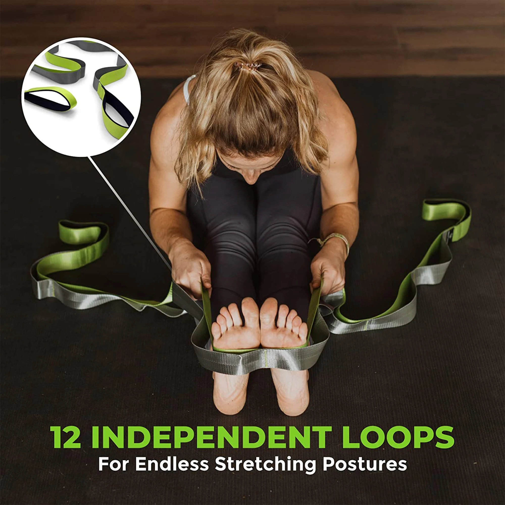 12 Loops Yoga Strap - Ideal for Stretching and Rehabilitation