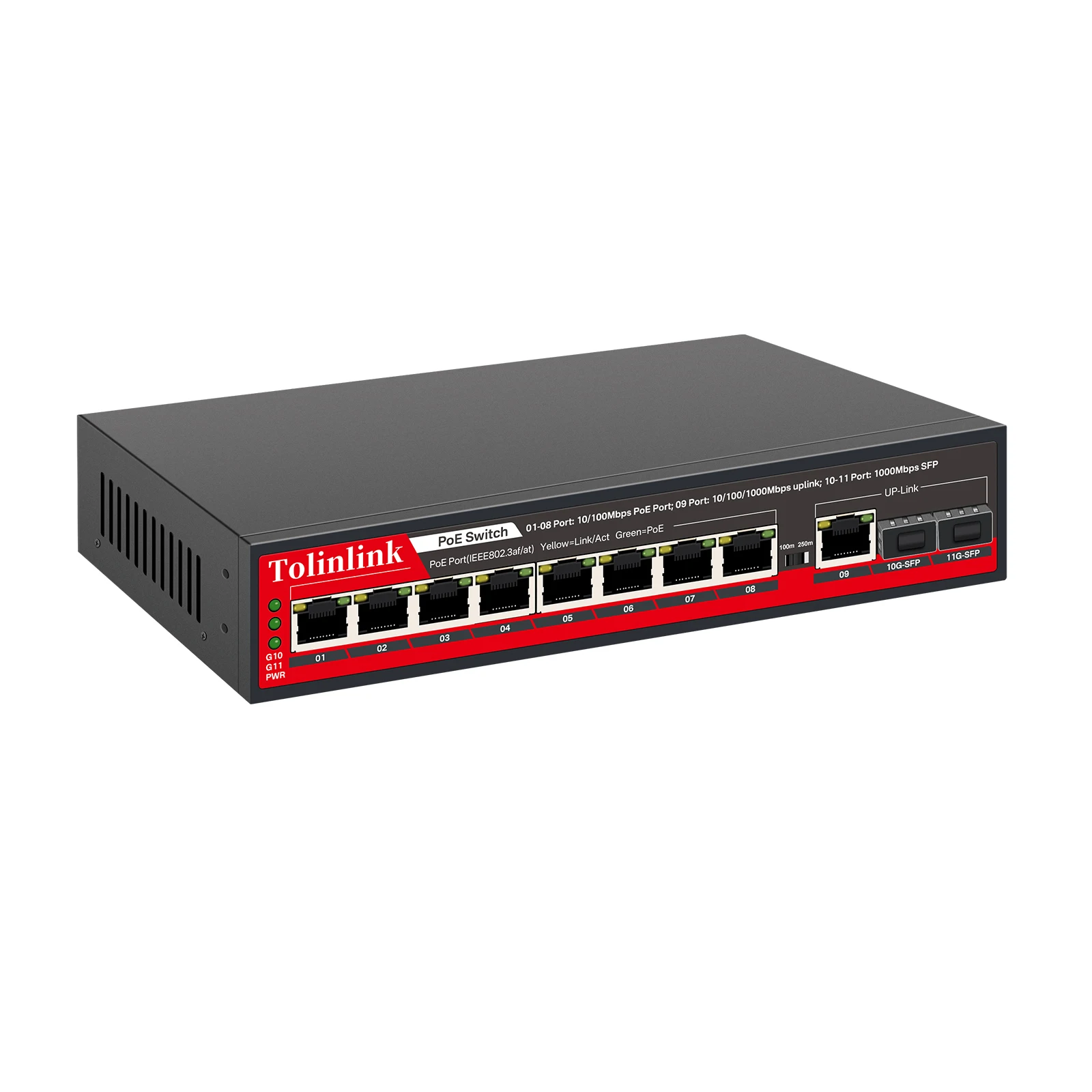 Tolinlink 8 Ports Poe Switch 100m 120w 2 Gigabit Uplink 6kv Oem/odm ...