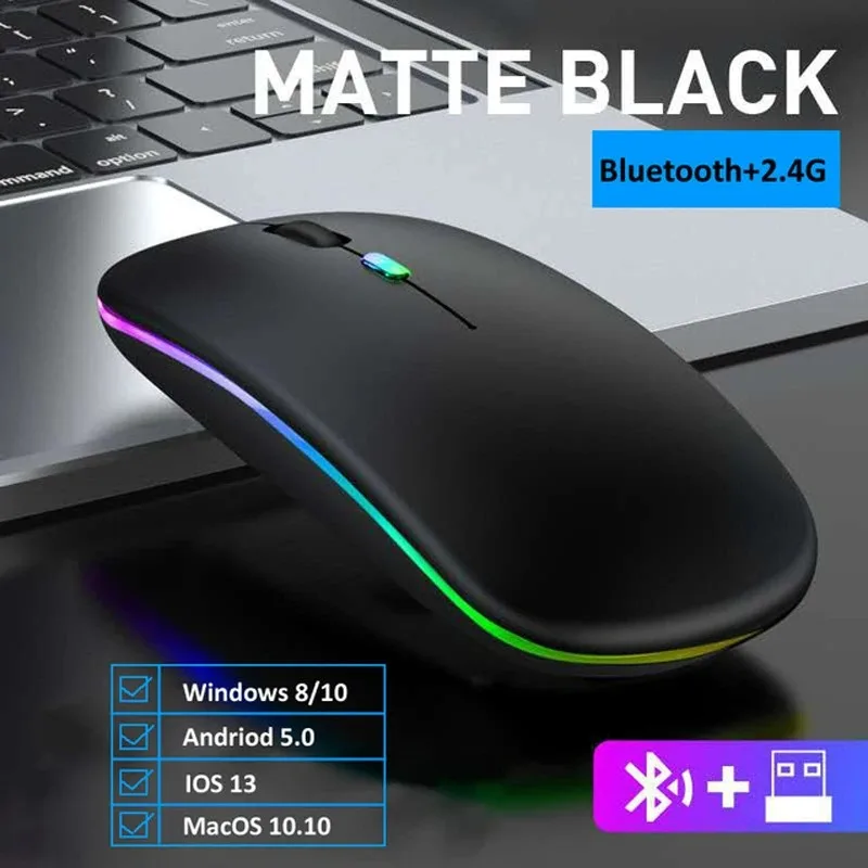 USB Rechargeable Wireless Mouse - Bluetooth RGB Ergonomic