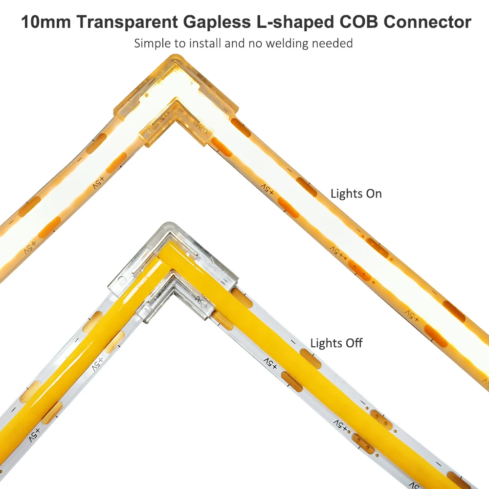 2Pin L-Shaped COB LED Connectors Strip to Strip Solderless Corner ...