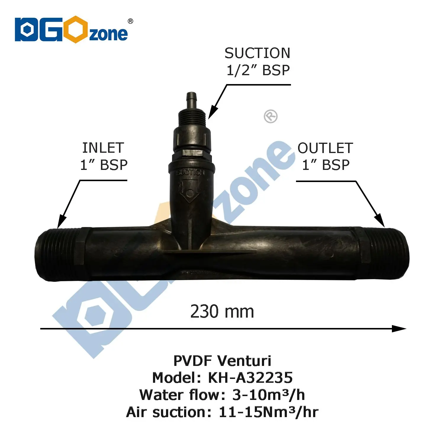 1" PVDF Venturi Injector - Efficient Ozone & Water Mixing