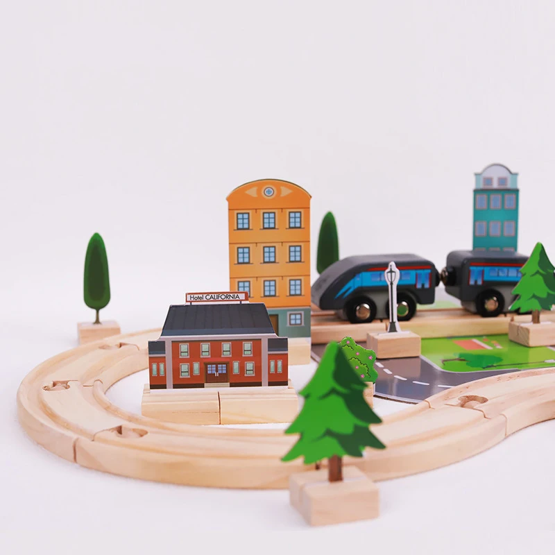 46-piece Wooden Train Toy Set Fun Scene Model Railway Parts ...