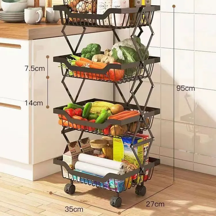 4 Tier Vegetable Basket Storage Rack Collapsible Stainless Steel ...