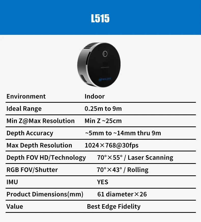 Intel Realsense Lidar L515 Camera Depth Realsense Camera - Buy Intel L515 Chamber Intel Silver 9 ...