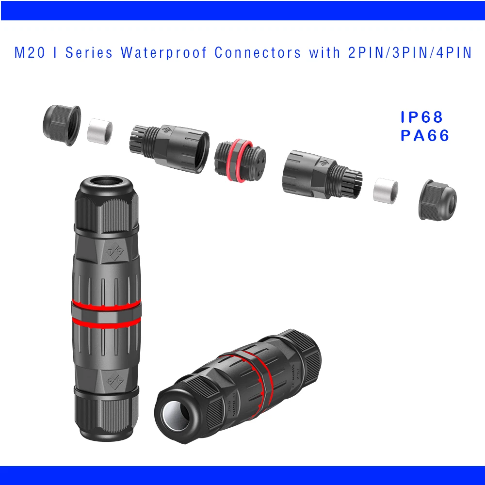 M20 I-Shaped 2 Pin Connector Electrical Wire Waterproof Plug Dustproof ...
