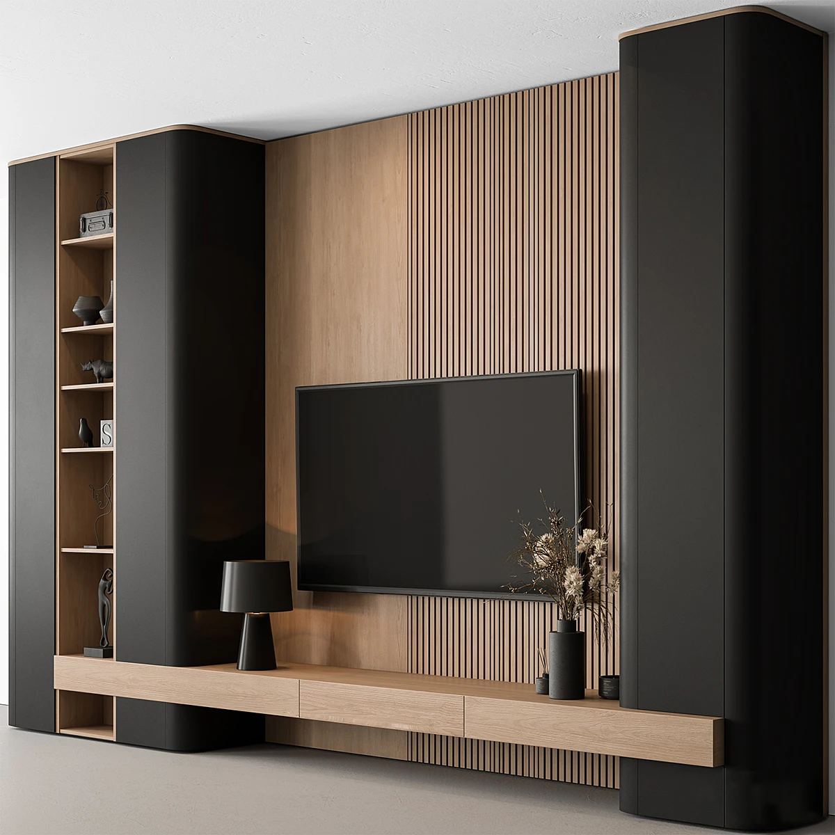 Modern Black TV Stand - KEJIA Whole Wall Mounted Living Room Furniture ...